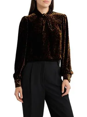 Elie Tahari Levana Long Sleeve Velvet Shirt - Black/velvet Leopard
