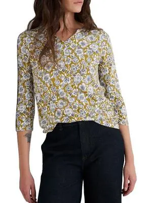 SEASALT CORNWALL Printed Three Quarter Sleeve Jersey Top - Floral Tumble Pear