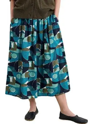 SEASALT CORNWALL Mevagissey Organic Cotton Midi Skirt - Penwith Abstract Emulsion