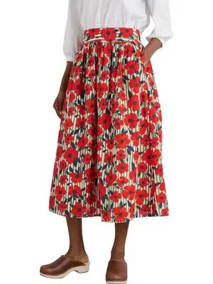 SEASALT CORNWALL Mevagissey Organic Cotton Midi Skirt - Stripey Floral Moss