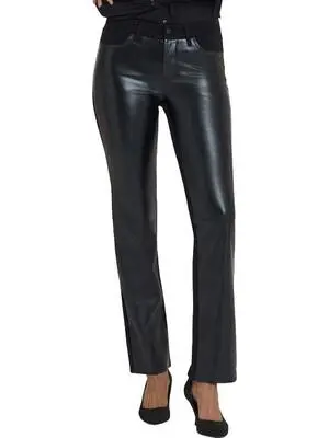 NYDJ Marilyn Straight Leg Mixed Media Faux Leather Pants - Black