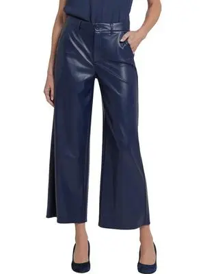 NYDJ Morgan Faux Leather Wide Leg Ankle Pants - Dark Sapphire