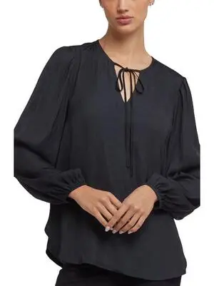 NYDJ Elsie Tie Neck Satin Top - Black