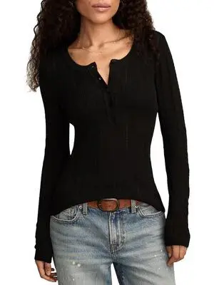 Lucky Brand Pointelle Henley Shirt - Caviar