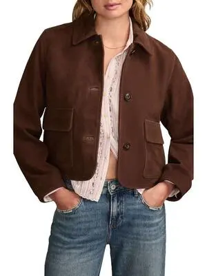 Lucky Brand Button Front Suede Jacket - Chocolate Brown