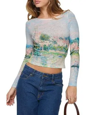 Princess Polly Castle On The Hill Long Sleeve Crop T-shirt - Blue Multi