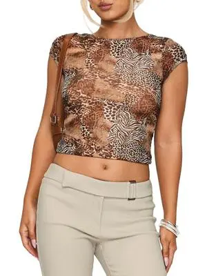 Princess Polly Animal Print Open Back Crop Top - Leopard