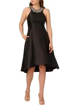 Adrianna Papell Beaded Mikado Cocktail Dress - Black