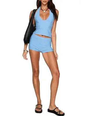 Princess Polly Sonora Stripe Halter Crop Top & Shorts Set - Blue