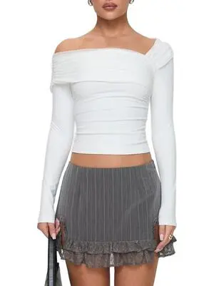Princess Polly Lynsey Long Sleeve Crop Top - White
