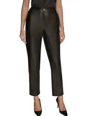 Donna Karan New York Faux Leather Slim Fit Ankle Pants - Black