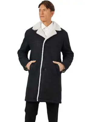 Gorski Merino Genuine Shearling Short Coat Navy Pattern/white