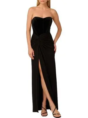 ADRIANNA PAPELL Velvet & Jersey Slit Gown