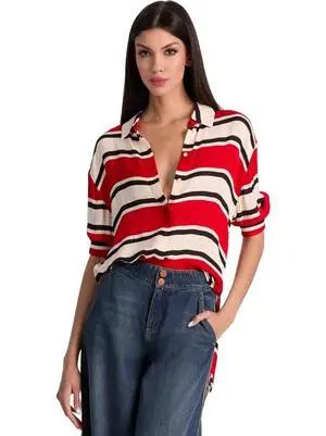 ALICE + OLIVIA Dimitra Oversized Striped Button Down