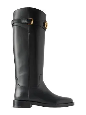Valentino Garavani Vlogo Leather Knee Boots - Black