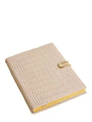 Smythson Soho Croc-Effect Leather Notebook Beige