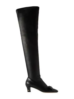 Valentino Garavani Bowow 45 Leather Over-the-knee Boots - Black