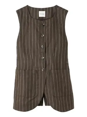 Posse Emma Pinstriped Linen-twill Vest - Brown