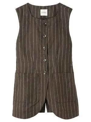 Posse Emma Pinstriped Linen-Twill Vest Dark Brown