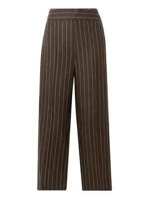 Posse Thea Pinstriped Linen-twill Pants - Brown