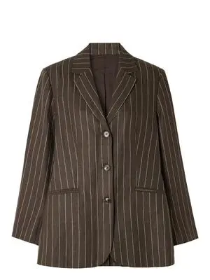 Posse Leon Pinstriped Linen-twill Blazer - Brown