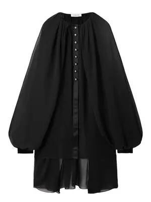 LANVIN Layered Gathered Silk-chiffon Tunic - Black