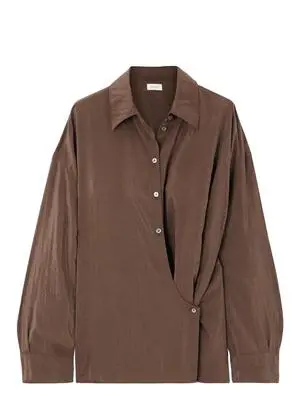 LEMAIRE Twisted Crinkled Silk-blend Wrap Shirt - Brown