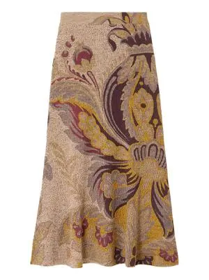 Etro Ribbed Paisley-print Wool A-line Skirt - Multi