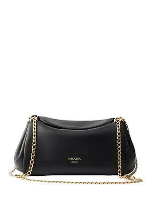 Prada Leather Shoulder Bag With Chain Strap - Black