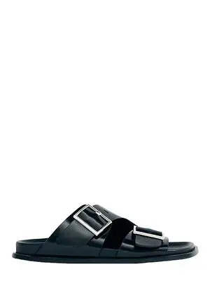 ALOHAS Alba Flat Leather Sandals - Black Leather
