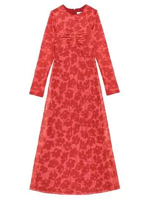 RO&ZO Floral-print Long-sleeves Mesh Midaxi Dress - Pink