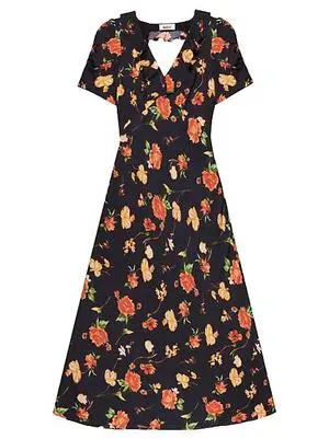 RO&ZO Floral-print V-neck Woven Midi Dress - Red