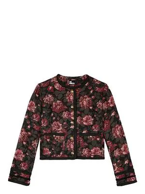 The Kooples Floral-jacquard Boxy-fit Woven Jacket - Black - Red