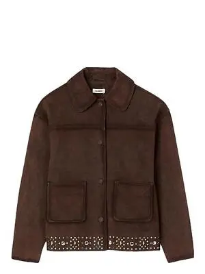Sandro Studded-hem Suede Jacket - Brown