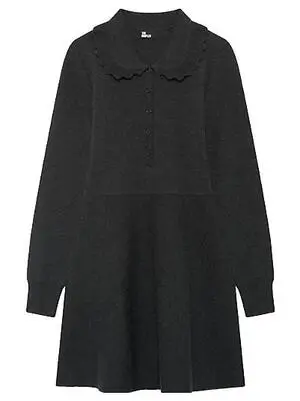 The Kooples Frill-collar Knitted Mini Dress - Black