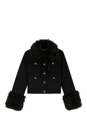 The Kooples Sherpa-collar Patch-pocket Wool-blend Jacket - Black