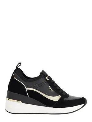 DUNE Ellaina Suede Low-top Wedge Trainers - Black Suede