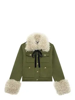 The Kooples Wool-blend Sherpa Collar Jacket - Kaki