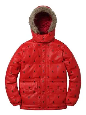 Supreme X Playboy Leather Puffy Jacket - Red