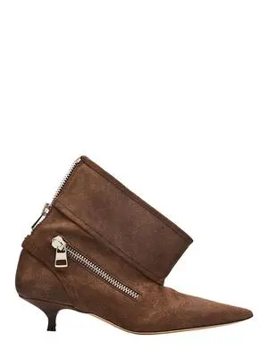 JW Anderson Biker Suede Kitten-heel Booties - Deep Walnut