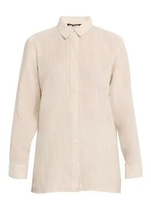 Eileen Fisher Striped Organic Linen Shirt Chalk