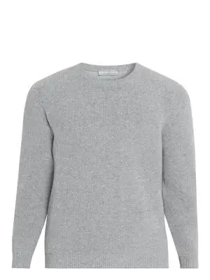 Bergdorf Goodman Cashmere Fisherman Rib Crewneck Sweater - Flannel