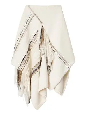 Lafayette 148 New York Merino Wool-cashmere Knit Skirt With Handwoven Fringe - Cloud Multi