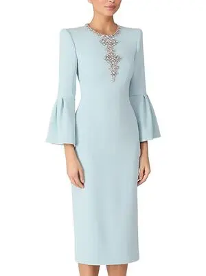Jenny Packham Margoni Bell-sleeve Embellished Midi Dress - Porcelain