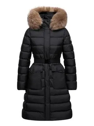 Moncler Khloesse Hooded Down Jacket With Shearling Trim - Black