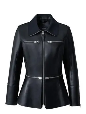 Mackage Jessyan Fitted Lamb Leather Jacket With Peplum Hem - Black