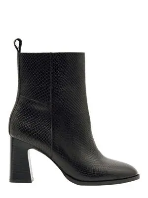 REISS Leather Block-Heel Ankle Boots Snake