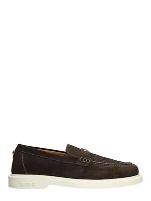 Versace Branded Suede Loafers - Brown