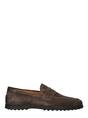 TOD'S Suede Loafers With Pebble Sole - Dark Brown