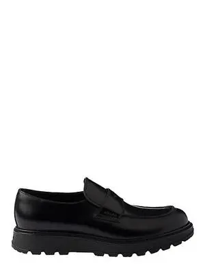 Prada Brushed Leather Loafers - Black